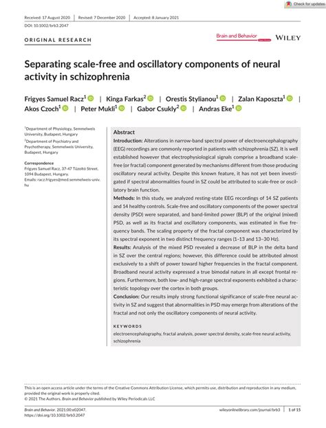 Pdf Separating Scale Free And Oscillatory Components Of Neural Activity In Schizophrenia