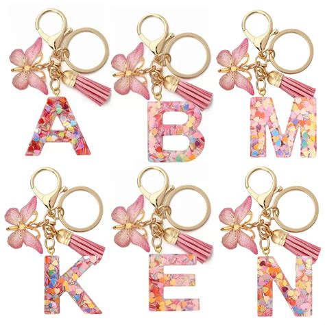 แฟชั่น Diy A Z ตัวอักษรพวงกุญแจโลหะจี้ Key Chain ผู้หญิงแหวน Simple Letter ชื่อ Key Party