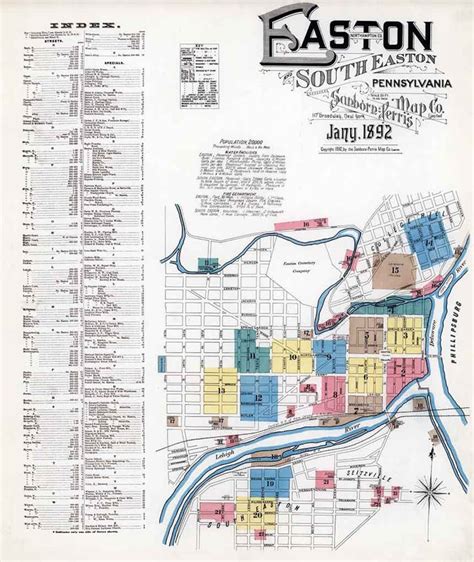 1892 Town Map Of Easton Northampton County Pennsylvania Etsy