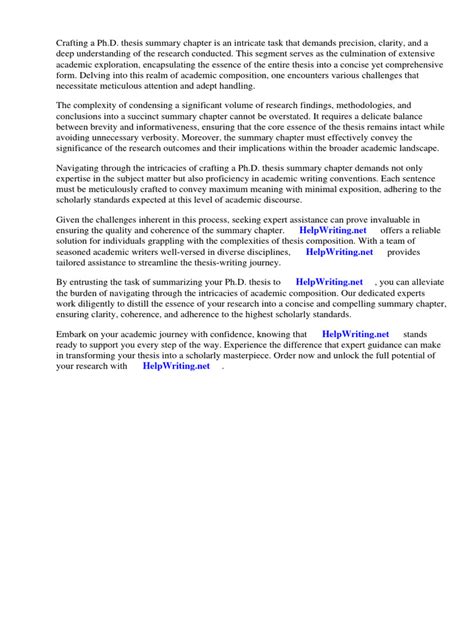 Phd Thesis Summary Chapter Download Free Pdf Thesis Doctor Of