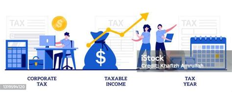 법인세 과세 소득 작은 사람들과 과세 연도 개념 세금 납부 추상 벡터 일러스트 레이션 세트입니다 회사 감사 부기 및 회계 재무 분석 은유 세금에 대한 스톡 벡터 아트 및