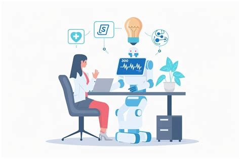 Woman Talking To Ai Assistant At Desk Premium Ai Generated Vector