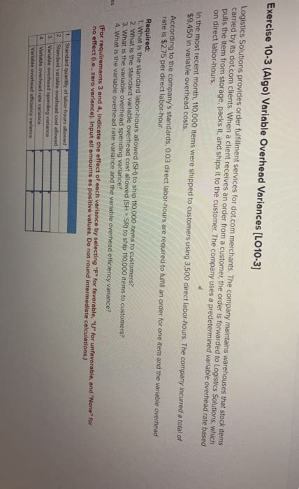 Solved Exercise 10 3 Algo Variable Overhead Variances