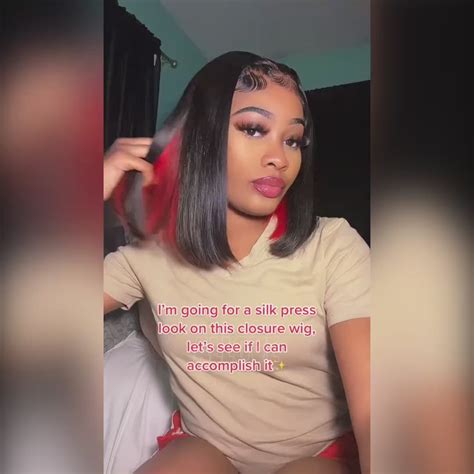 Peekaboo Highlights Red Color 13x4 Hd Lace Front Bob Wigs 8 150