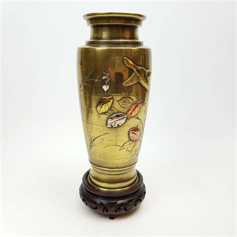 Japanese Silver And Copper Inlaid Brass Flower Vase 47135 Montys