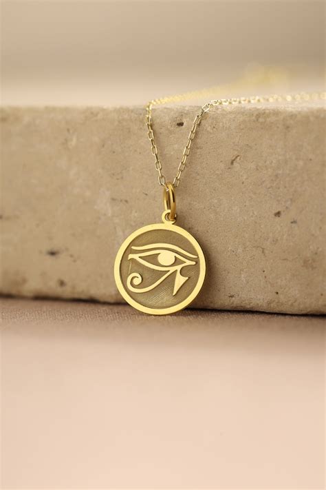14k Solid Gold Eye Of Ra Necklace Ancient Egyptian Symbol Of