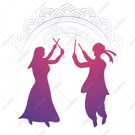 Navratri Festivali Garba çift Dans Dandiya Raas Mutlu Durga Puja Ve