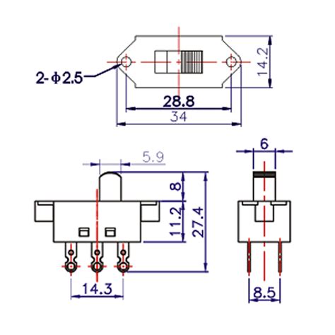 Dpdt Slide Switch On On Small 3a 250v 6a 125vac Zing Ear