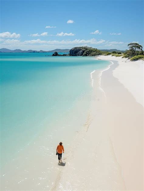 Woman Beach Sand Paradise Ocean Sea Back Drone Top View Waves Silence