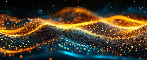Abstract Digital Particles Wave With Glowing Bokeh Light In Blue And