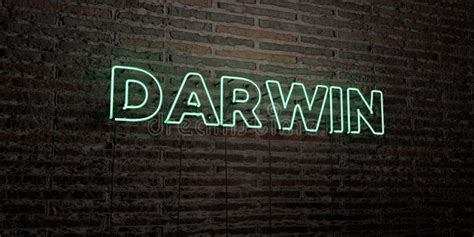 DARWIN Realistic Neon Sign On Brick Wall Background 3D Rendered