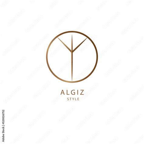 Rune Algiz In A Circle Of Gold Ancient Scandinavian Symbol Or Sign