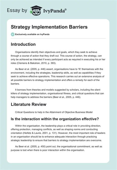 Strategy Implementation Barriers 4800 Words Essay Example