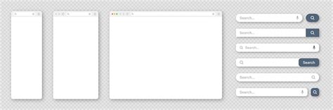 다양한 검색 창 템플릿이있는 빈 인터넷 브라우저 창 검색 상자 주소 표시줄 및 텍스트 필드가 있는 웹 사이트 엔진입니다 Ui 디자인 웹 사이트 인터페이스 요소 벡터 일러스트