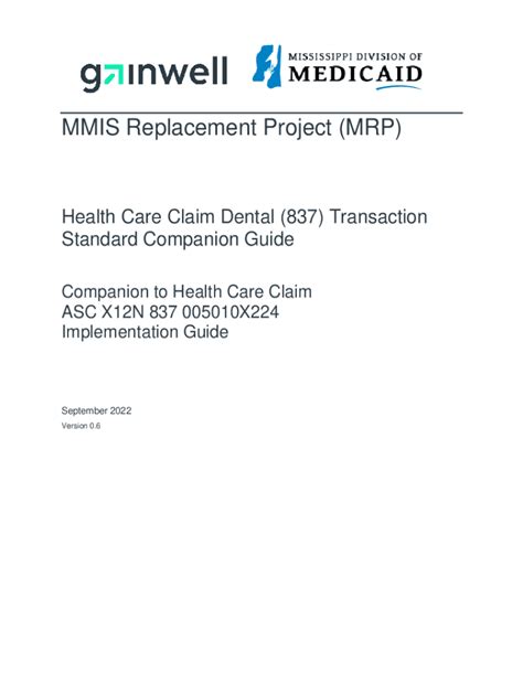 Fillable Online Medicaid Ms 837 Transaction Standard Companion Guide