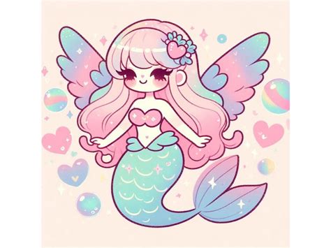 Pastel Cartoon Mermaid With Heart Shaped Graphic By A I Illustration