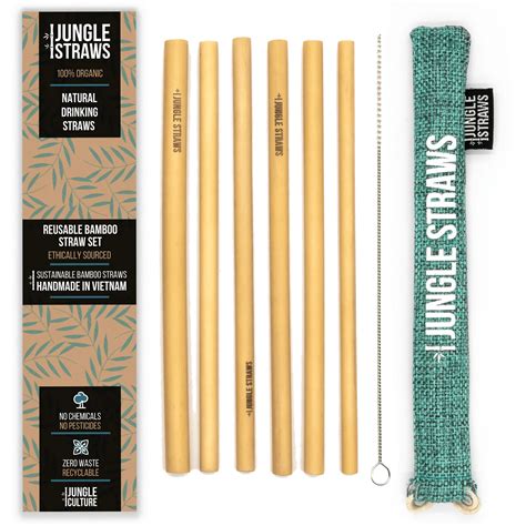 Reusable Bamboo Drinking Straws With Coloured Pouch Freshly Spiced