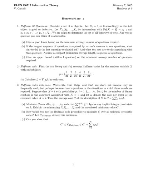 Information Theory Homework Huffman Coding Questions