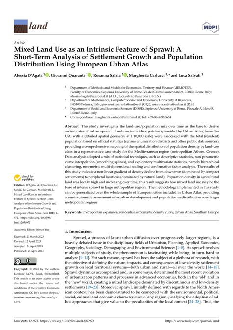 Pdf Mixed Land Use As An Intrinsic Feature Of Sprawl A Short Term Analysis Of Settlement