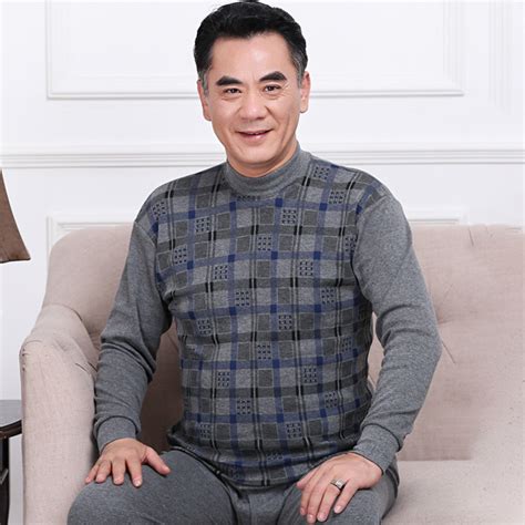 爸爸全纯棉男保暖内衣中老年薄款秋衣秋裤老人线衣线裤套装棉毛衫虎窝淘
