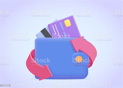 지갑과 신용 카드 앞면과 뒷면 벡터 그림 지갑 아이콘 3d 캐쉬백 랜딩 페이지 웹 모바일 앱 포스터 배너 전단지에 대한 송금