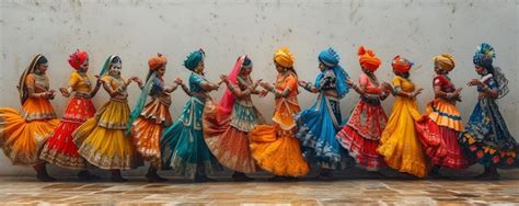 Premium Photo Navratri Festival People Performing Garba Dance In