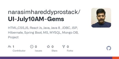 GitHub Narasimhareddyprostack UI July10AM Gems HTML CSS JS React Js Java Java 8 JDBC