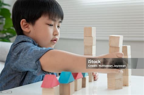 장난감 블록을 놀고 배우는 행복한 아시아 소년 아이들은 집에서 매우 행복하고 흥분합니다 아이는 놀고 활동 발달 주의력 결핍 과잉 행동 장애를 가지고 즐거운 시간을 보냅니다