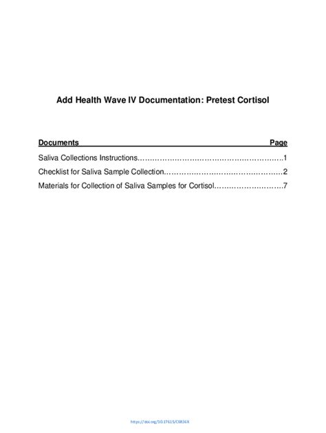 Fillable Online Add Health Wave Iv Documentation Pretest Cortisol Fax