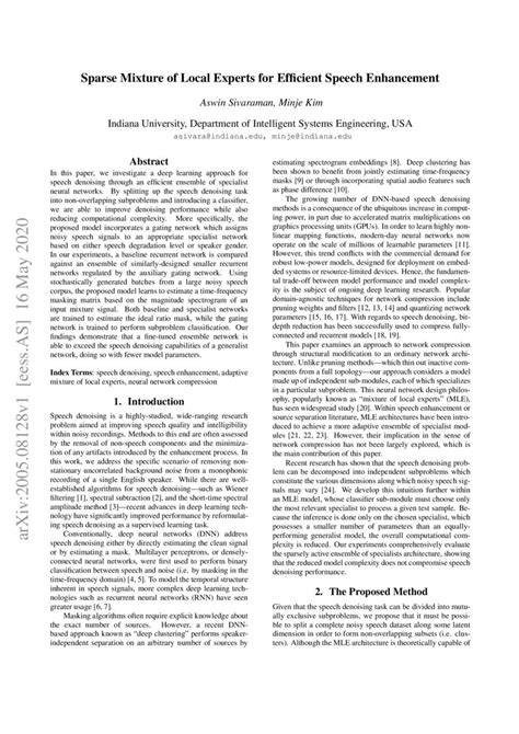Sparse Mixture Of Local Experts For Efficient Speech Enhancement Deepai