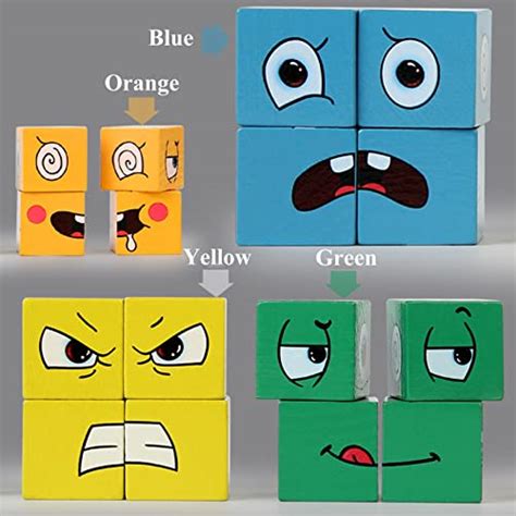 LELEMON Wooden Expressions Matching Block Puzzles Building Cubes Toy