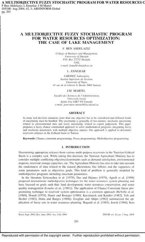Pdf Application Of Goal Programming In A Multi Objective Reservoir