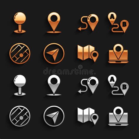 Set Infographic Of City Map Navigation Route Location Laptop With Marker Folded Push Pin And