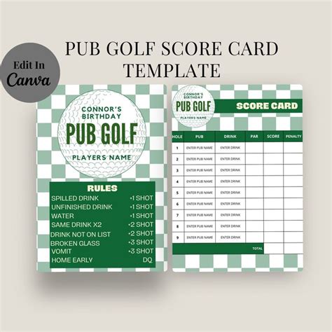Pub Golf Scorecard Crawl Pub Golf Bachelor Party Games Pub Golf Bar