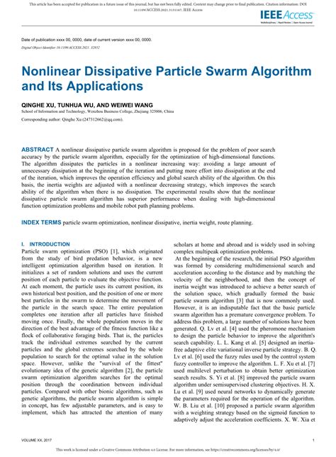 Pdf Nonlinear Dissipative Particle Swarm Algorithm And Its Applications