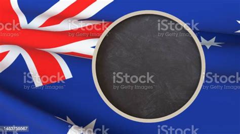 호주 국기의 배경에 텍스트 또는 로고를 위한 공간이 있는 둥근 칠판 3d 렌더링 레이아웃 디자인 공백 0명에 대한 스톡 사진 및 기타 이미지 Istock