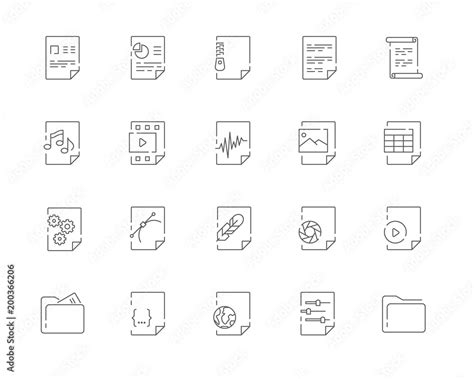 Simple Set Of File Types Vector Line Web Icons Contains Such Icons As Document DOC