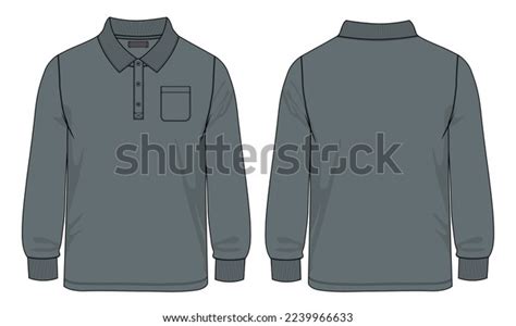Long Sleeve Polo Shirt Pocket Technical Stock Vector Royalty Free
