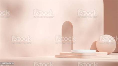 풍경 아치와 구체 배경 벽 3d에서 밝은 빨간색과 흰색 연단은 빈 장면을 렌더링합니다 0명에 대한 스톡 사진 및 기타 이미지 0명 3차원 형태 강단 Istock