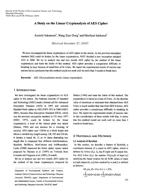 pdf cryptanalysis of aes cipher dokumen tips