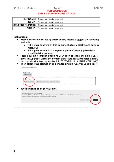 Tutorial 1 BER 210 2023 13 March 17 March Tutorial 1 BER 210 FOR