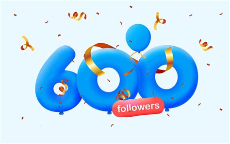 600명의 팔로워가 있는 배너는 3d 블루 풍선과 다채로운 색종이 형태로 감사합니다 소셜 미디어 600 팔로워 감사 구독자를
