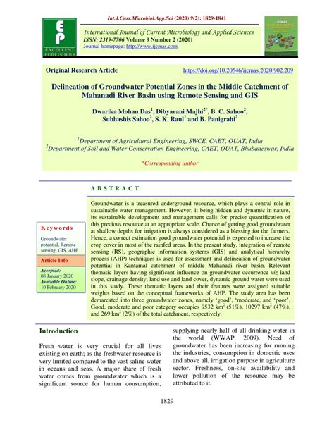 Pdf Delineation Of Groundwater Potential Zones In The Middle