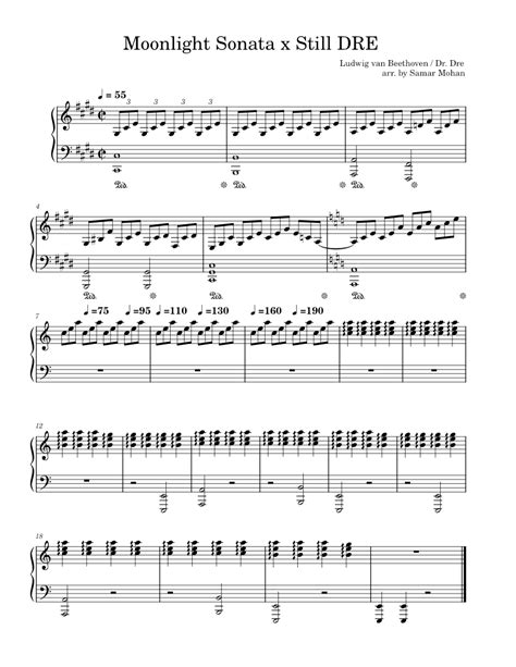 Moonlight Sonata X Still Dre Sheet Music For Piano Solo