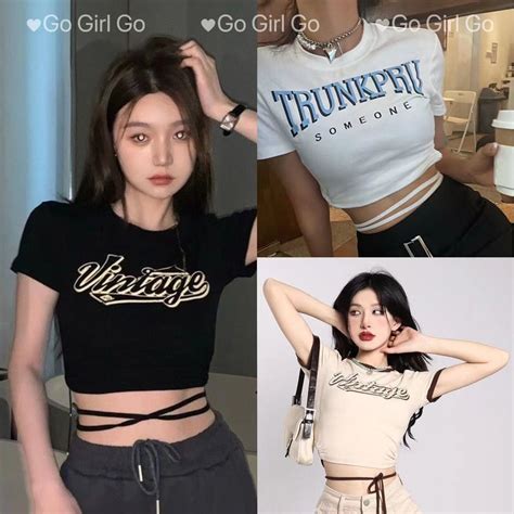 Go Girl Go 辣妹 短版上衣女 美式復古 繫帶上衣 短袖上衣 T恤 上衣女 辣妹t恤上衣 短版短袖 綁帶上衣女 蝦皮購物