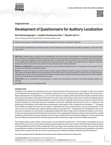 Pdf Development Of Questionnaire For Auditory Localization