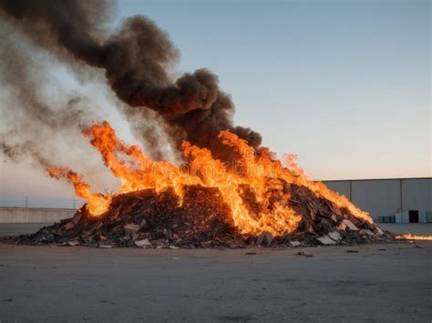 Fire Burning Through A Massive Pile Of Waste In A Refuse Facility