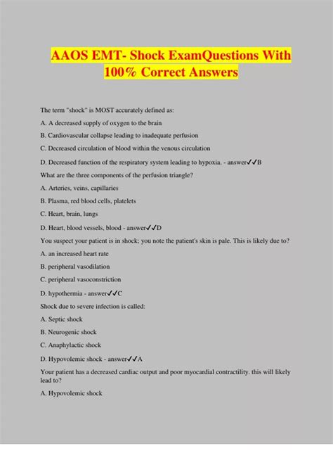 AAOS EMT Shock ExamQuestions With 100 Correct Answers AAOS Stuvia US