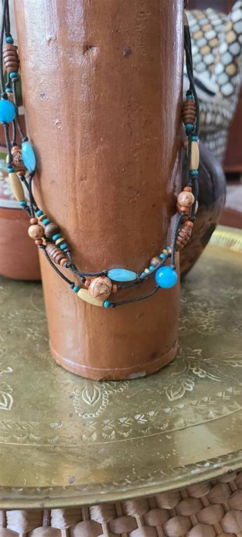 Beaded Boho Necklace Colorful Gem