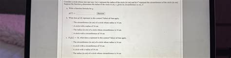 Solved Consider A Circle Whose Size Can Vary Let R Chegg